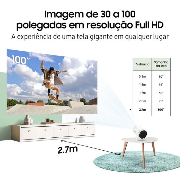 Samsung The Freestyle Projetor Smart Portátil, de 30 a 100 polegadas ...