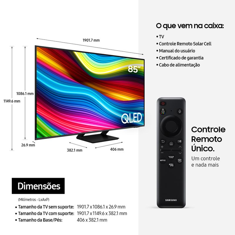 Samsung Smart TV 85" QLED 4K Q70C 2023, Modo Game, Som em Movimento ...